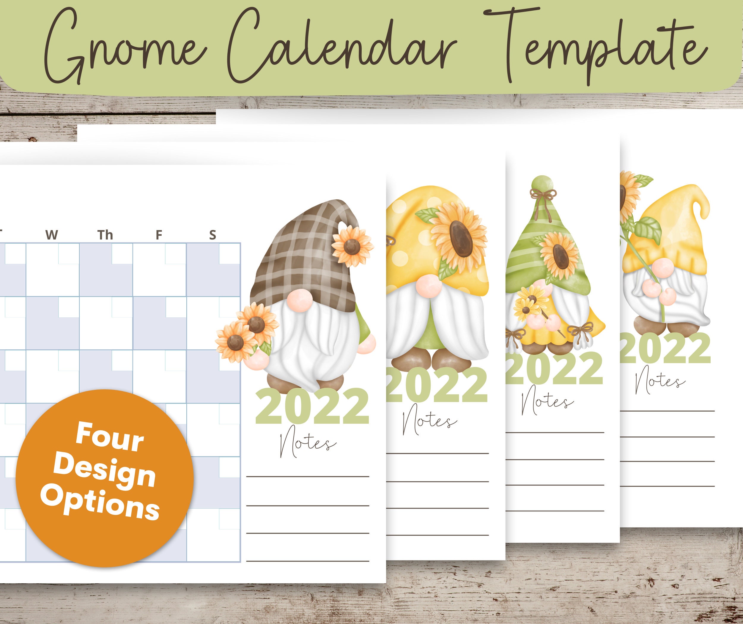 Gnome & Flower Calendar Template Blank Printable - Etsy