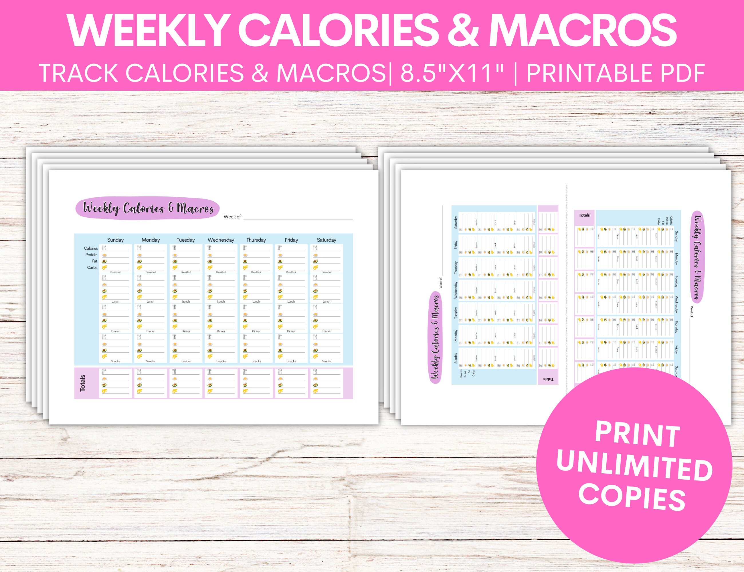 Weekly Calories and Macros Tracker | Calories, Protein, Fat, & Carbs ...