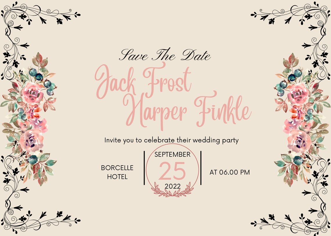 Editable Floral Neutral Color Wedding Invitation! - CANVA - Etsy