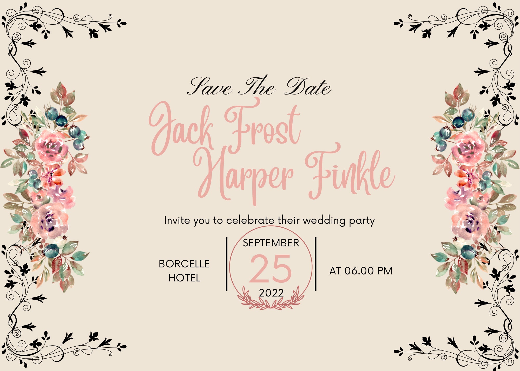 Editable Floral Neutral Color Wedding Invitation! - CANVA - Etsy