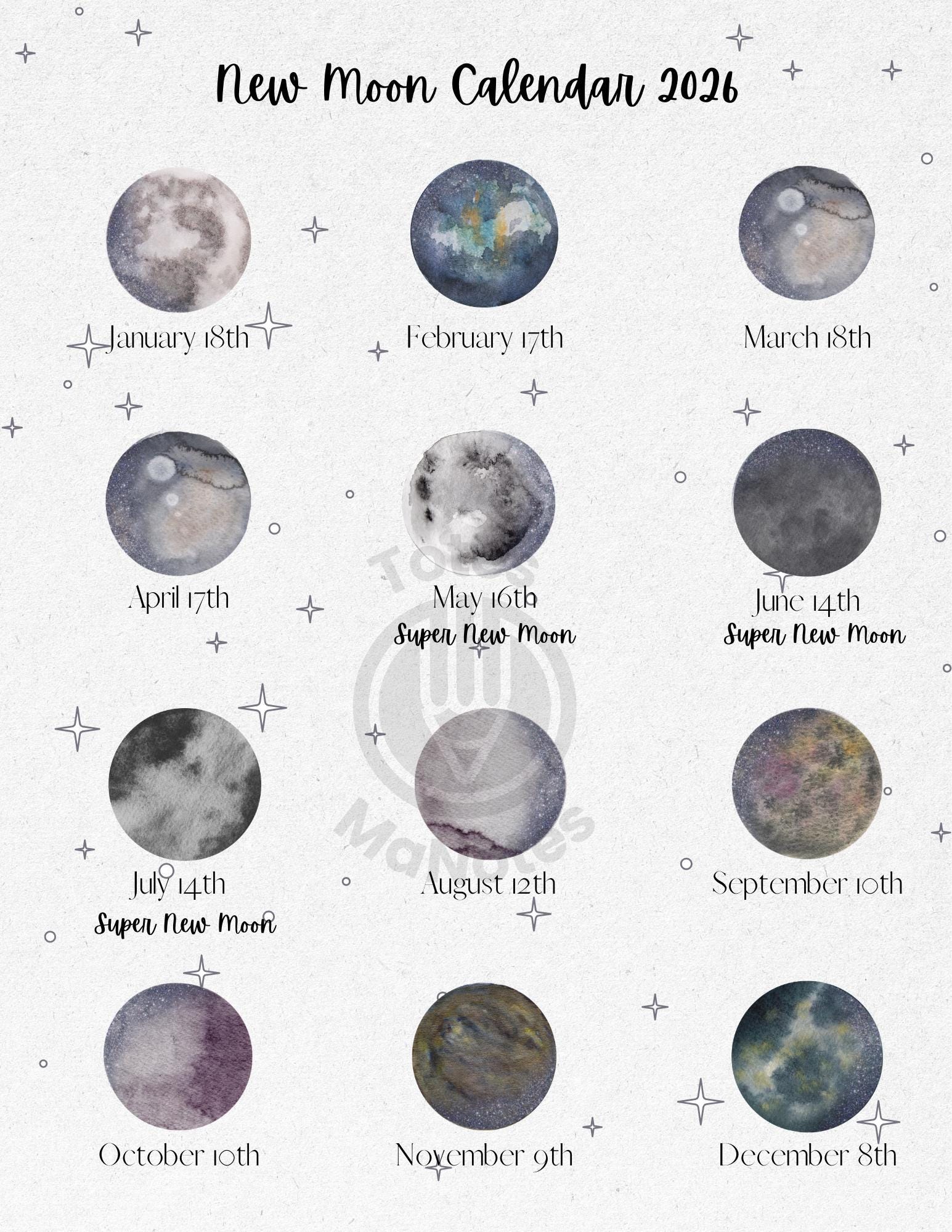 2026 New Moon Calendar PDF - Etsy