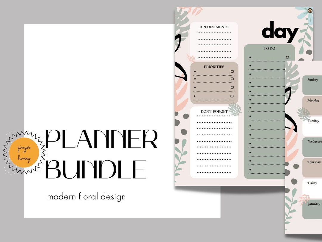 Daily Weekly Monthly Planner Bundle Modern Floral PDF - Etsy