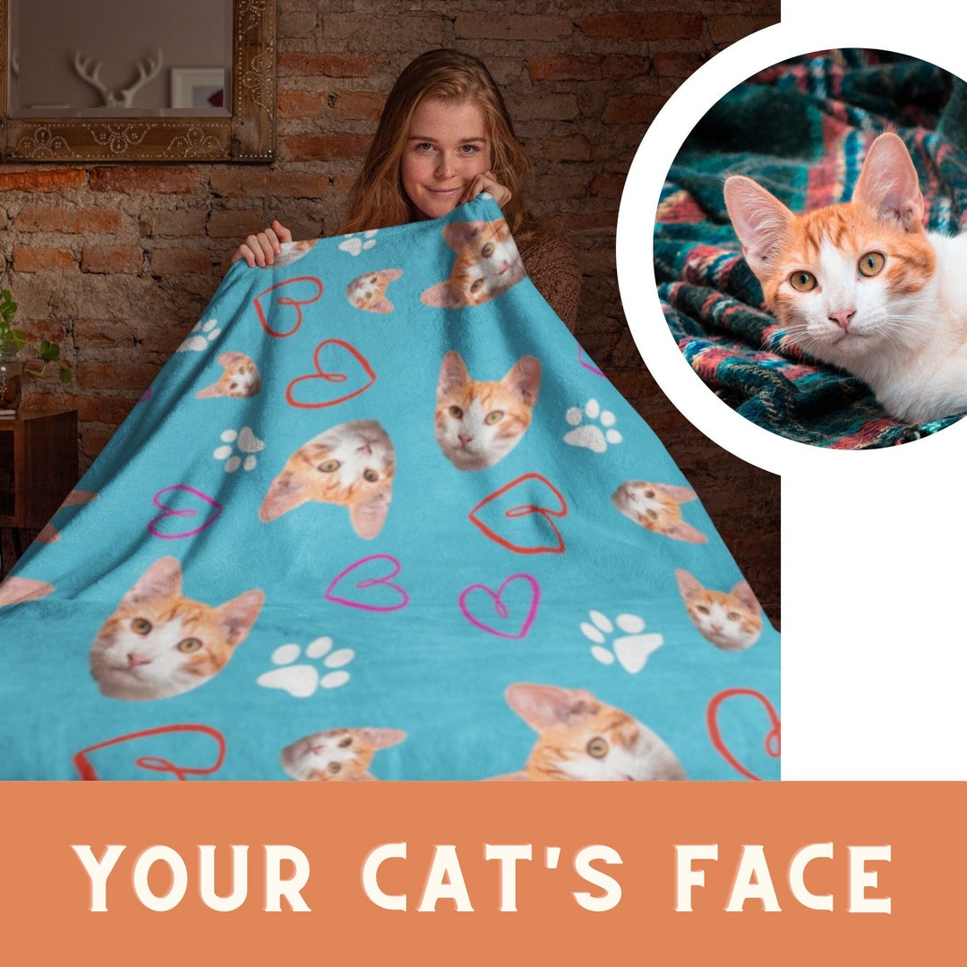 Custom Cat Blanket With All Over Cat Face Print From Photo - Etsy