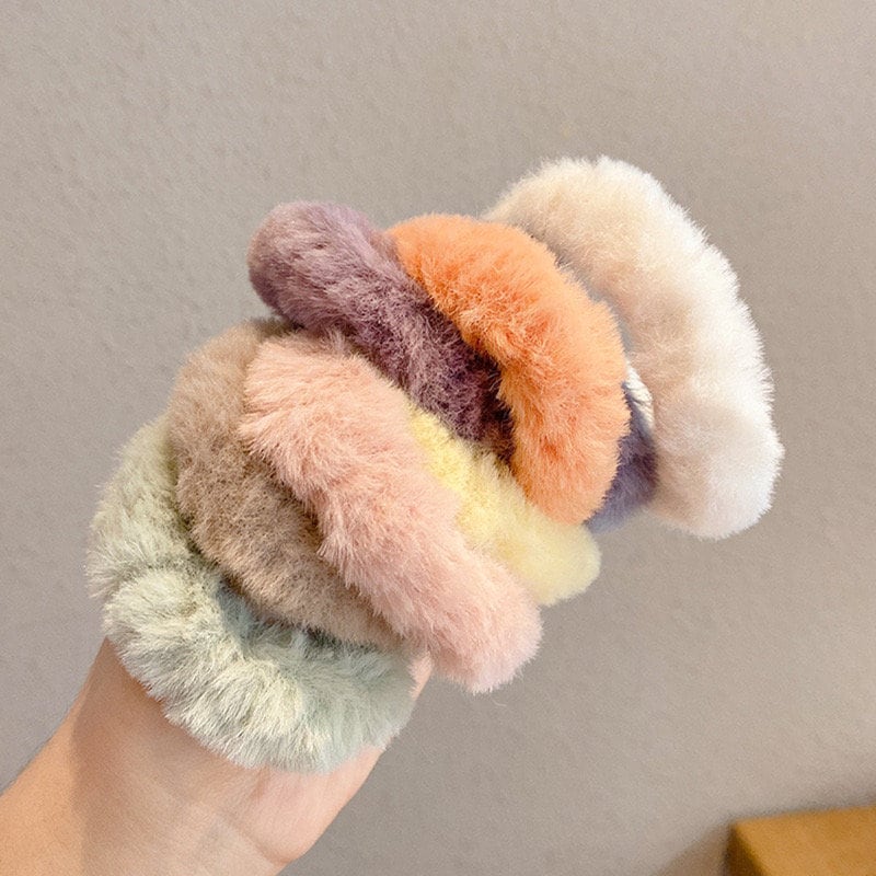 Creamy Fluffy Retro Scrunchies Fuzzy White Pink Scrunchies Furry Purple ...