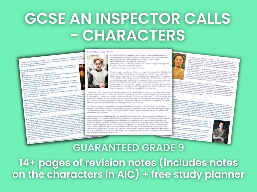 GCSE an Inspector Calls Characters Revision Notes Grade 9/A English ...
