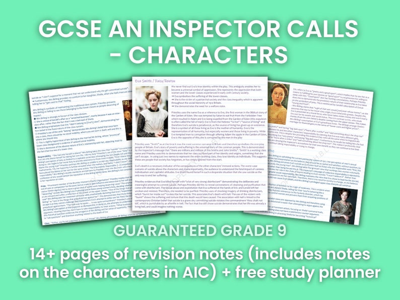 GCSE an Inspector Calls Characters Revision Notes Grade 9/A English ...