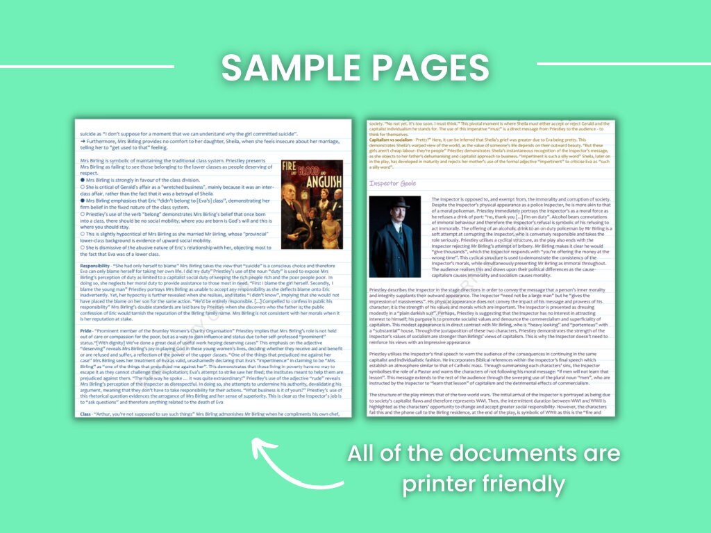 GCSE an Inspector Calls Characters Revision Notes Grade 9/A English ...