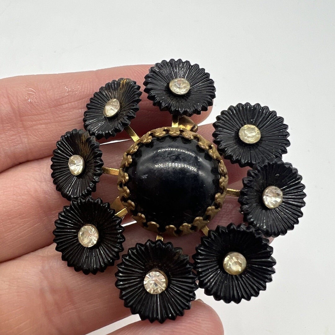 Vintage MCM Mod Starburst Sputnik Flower Black Gold Tone - Etsy