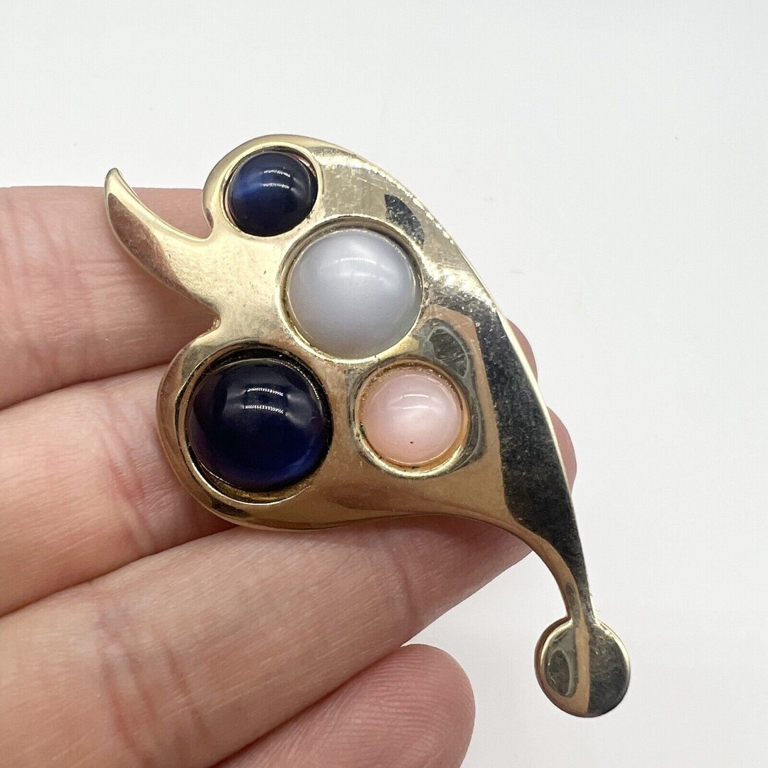 Vintage MCM MOD Gold Tone Curved Spade Three Colored Glass - Etsy