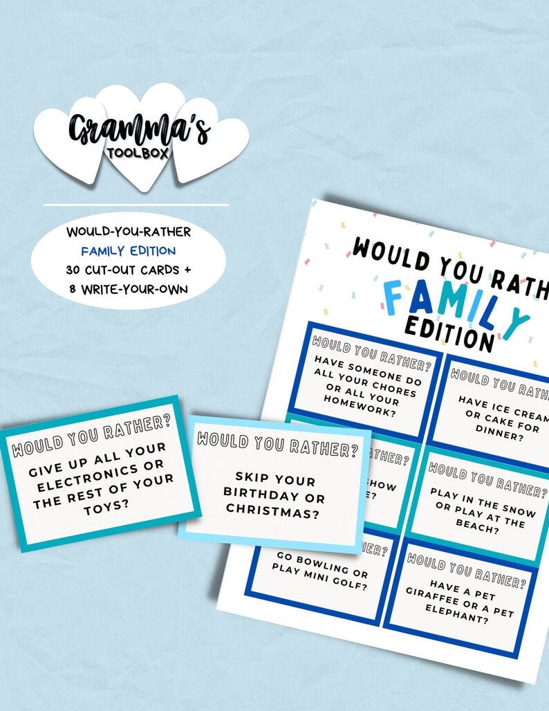 Family Would You Rather Game Cards, This or That Printable Cards Family ...