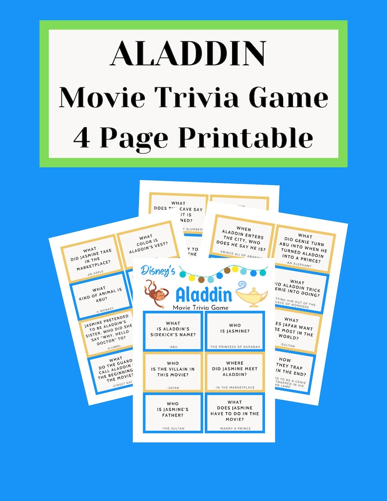 Aladdin Trivia Game!! Printable Games for Kids, Printable Fun Pages ...