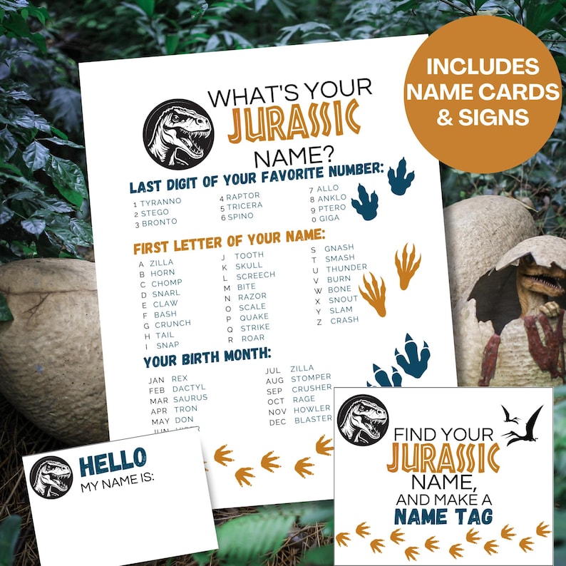 What's Your Dinosaur Name Game, Jurassic World Party Games, Dinosaur ...