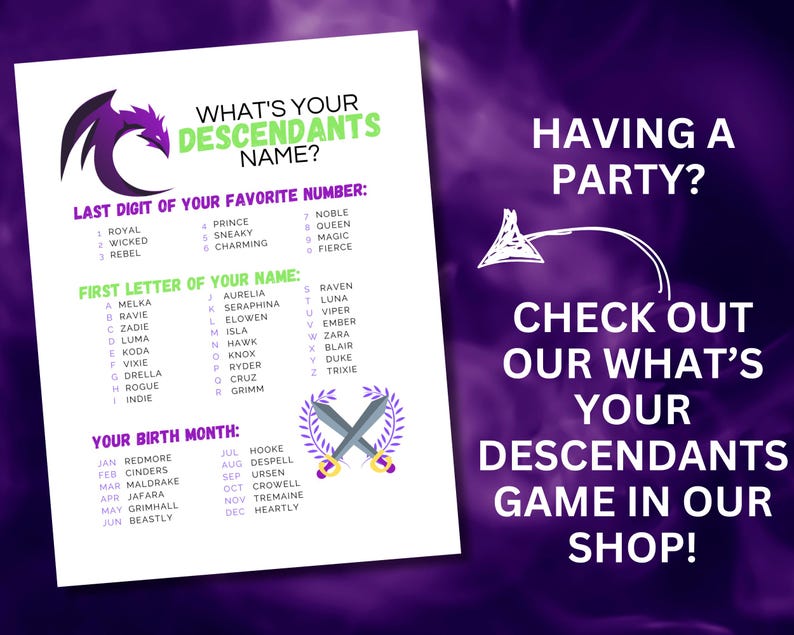 The Descendants Trivia Game Card Printable, Disney Descendants Party ...