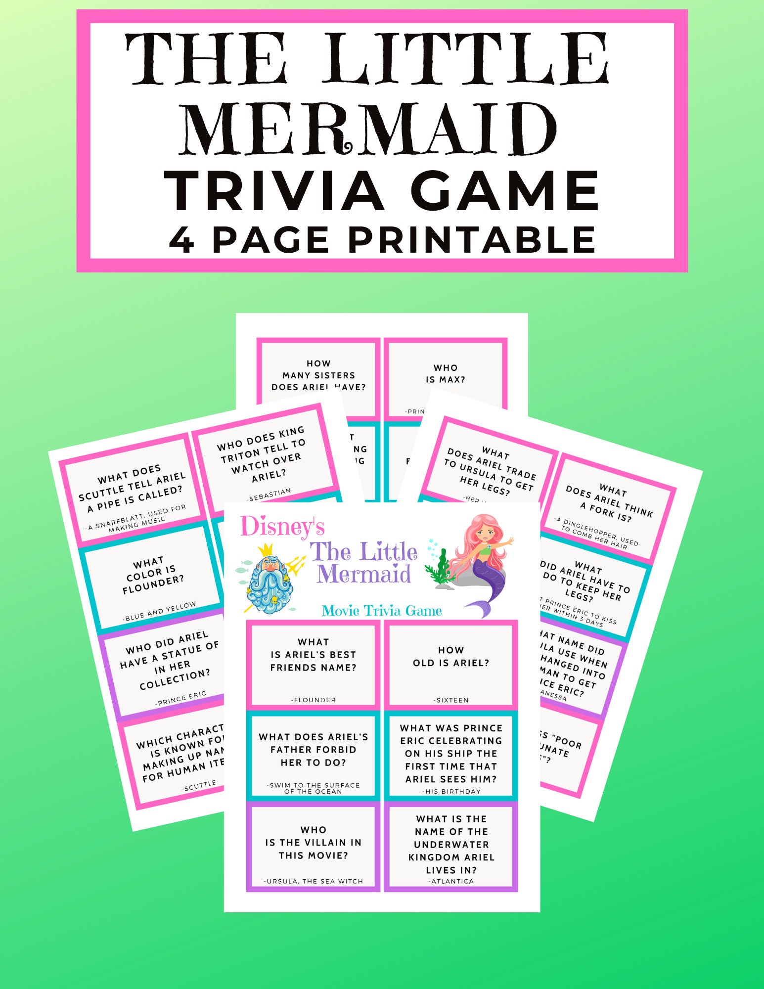 The Little Mermaid Trivia Game Printable Games for Kids Fun - Etsy