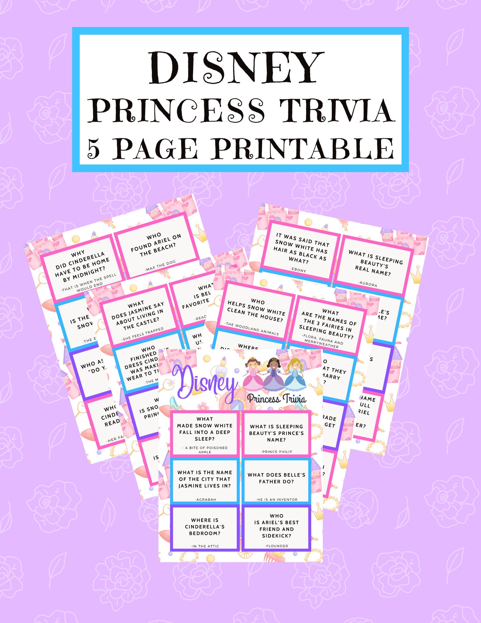 Favorite Princess Trivia Game!! Printable Games for Kids, Fun Pages for ...
