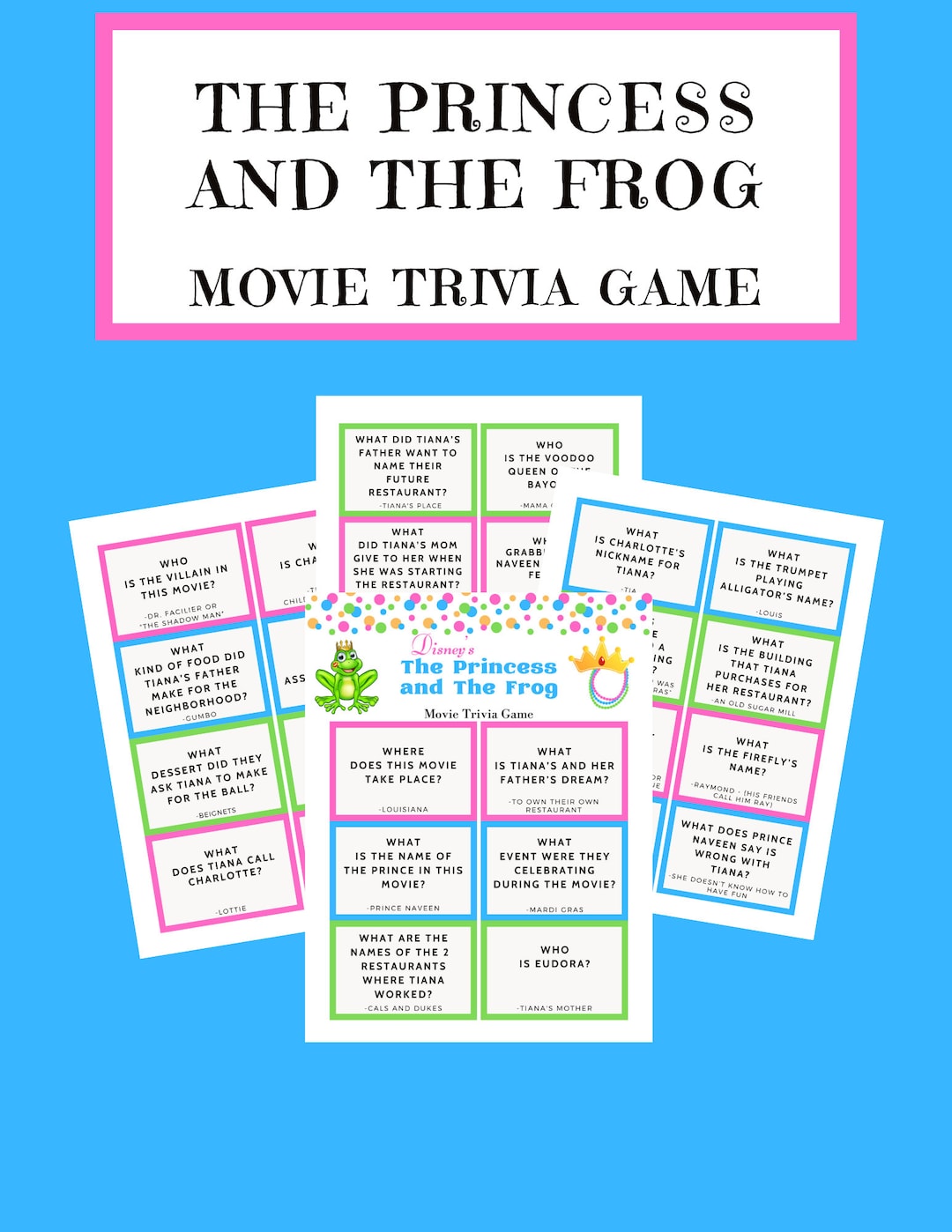 The Princess and the Frog Trivia Game, Party Games for Kids, Tiana ...