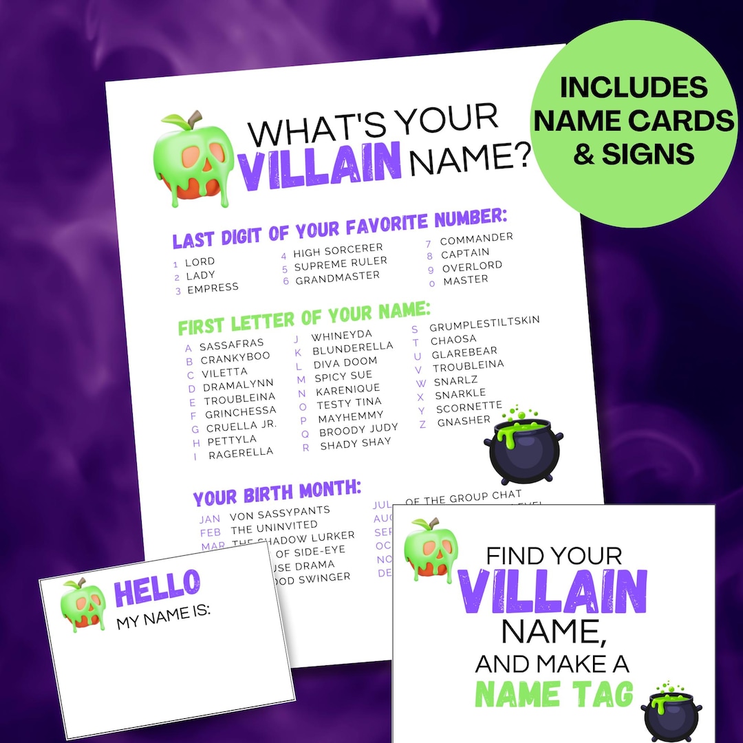What's Your Villain Name Game Printable, Halloween Name Generator ...