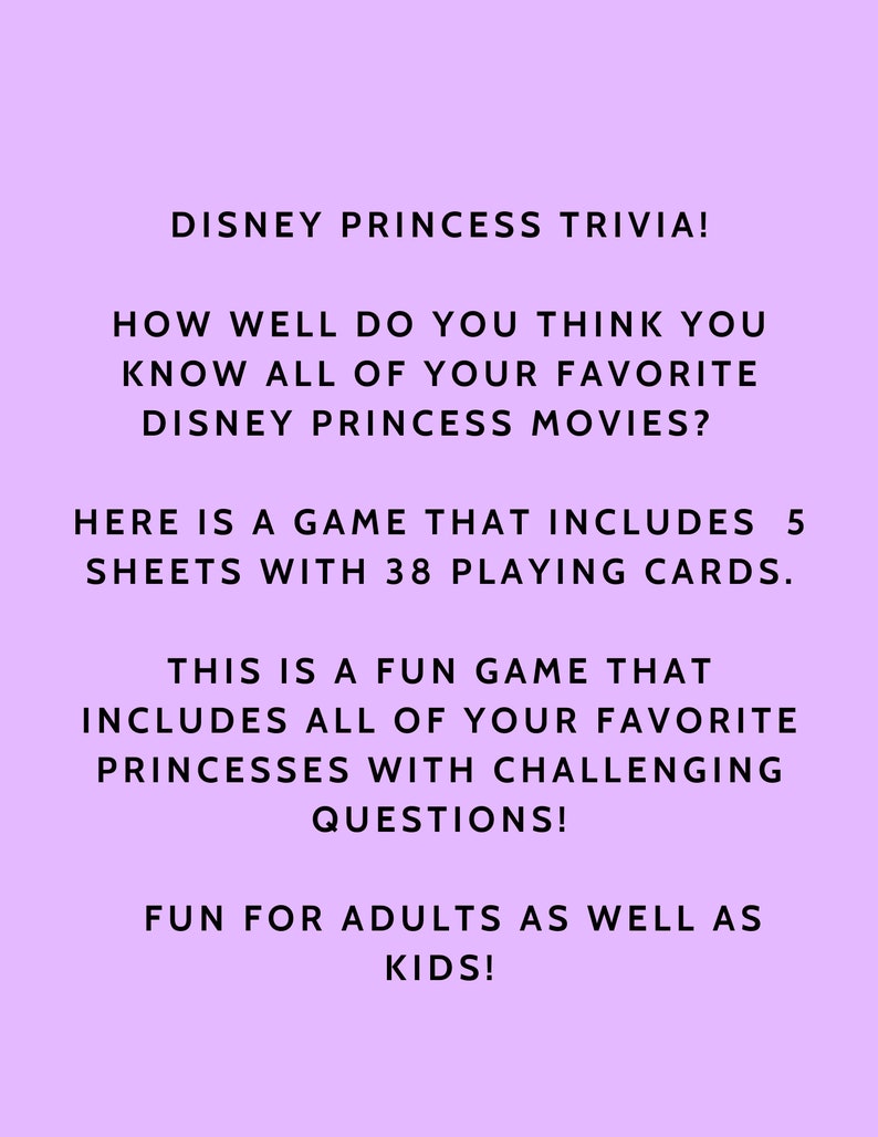 Favorite Princess Trivia Game!! Printable Games for Kids, Fun Pages for ...