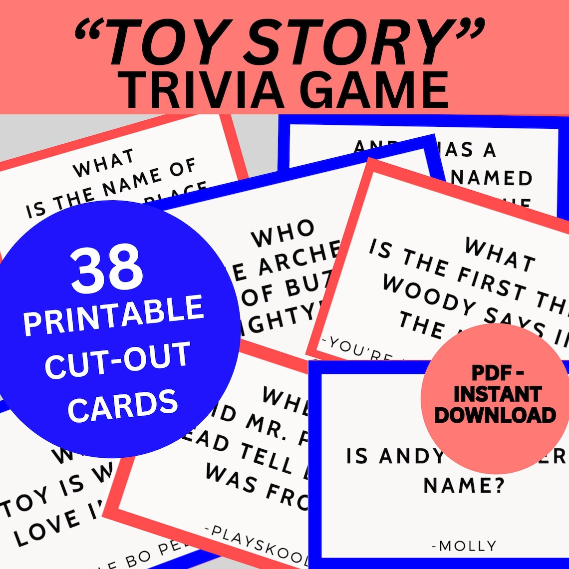 Toy Story Trivia Game Printable, Pixar Birthday Games for Kids & Adults ...
