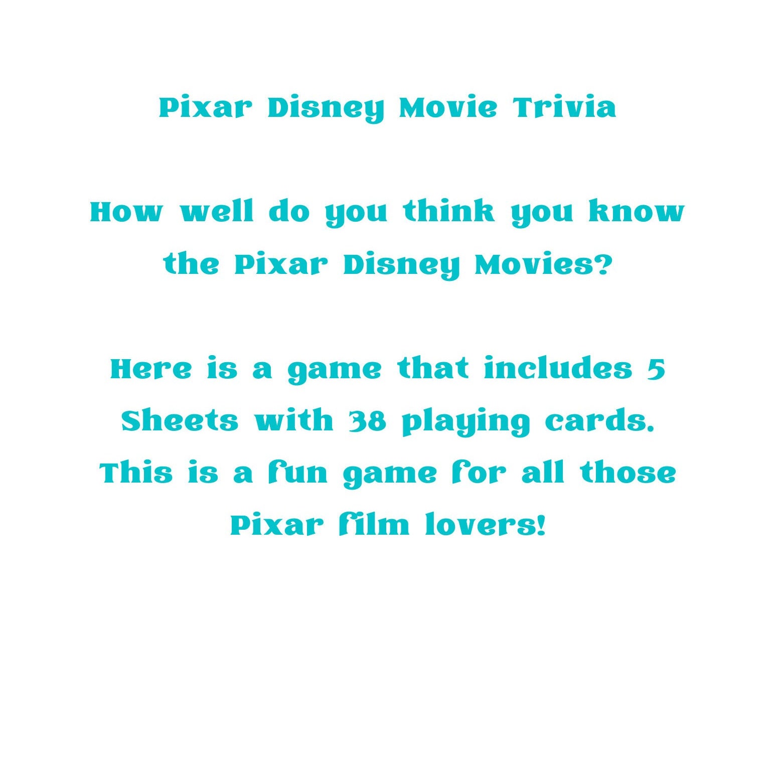 Pixar Trivia Game Printable | Pixar Party Games for Kids | Disney ...