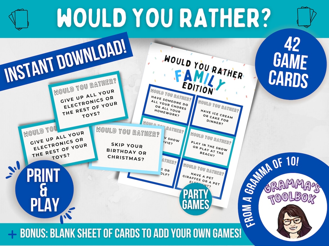 Family Would You Rather Game Cards, This or That Printable Cards Family ...