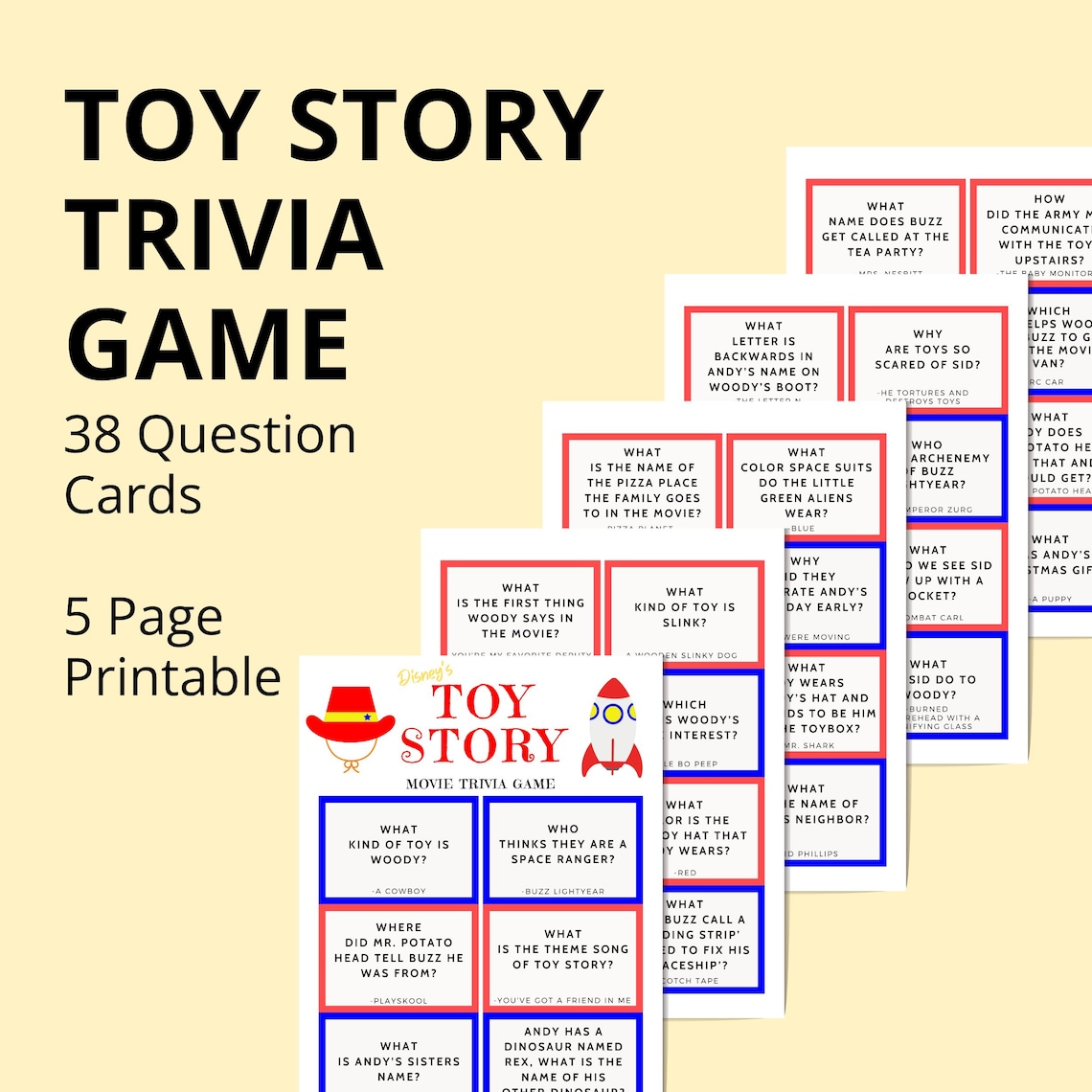 Toy Story Trivia Game Printable, Pixar Birthday Games for Kids & Adults ...