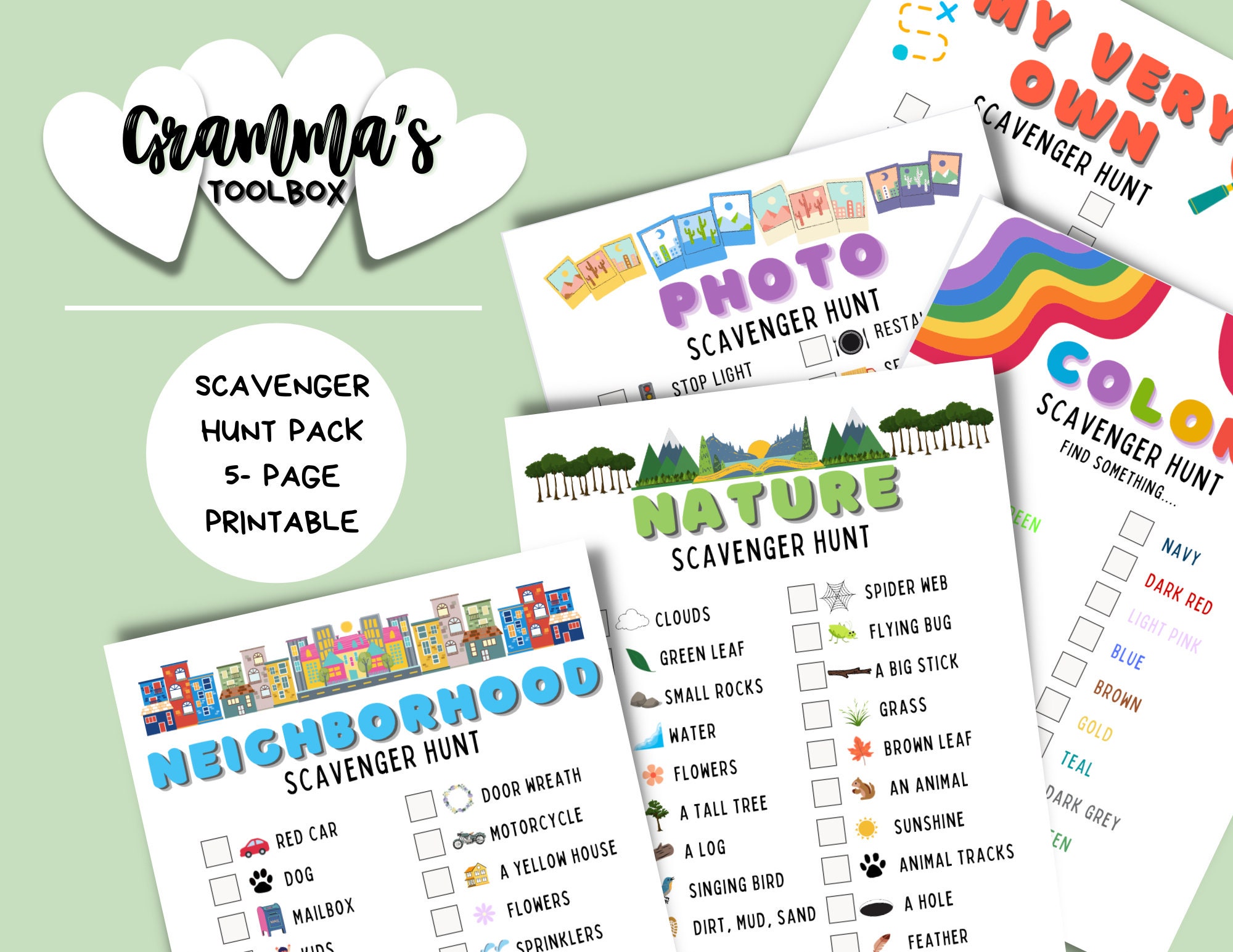 Scavenger Hunt 5 Page Printable Pack!! Printables for Kids and Adults ...