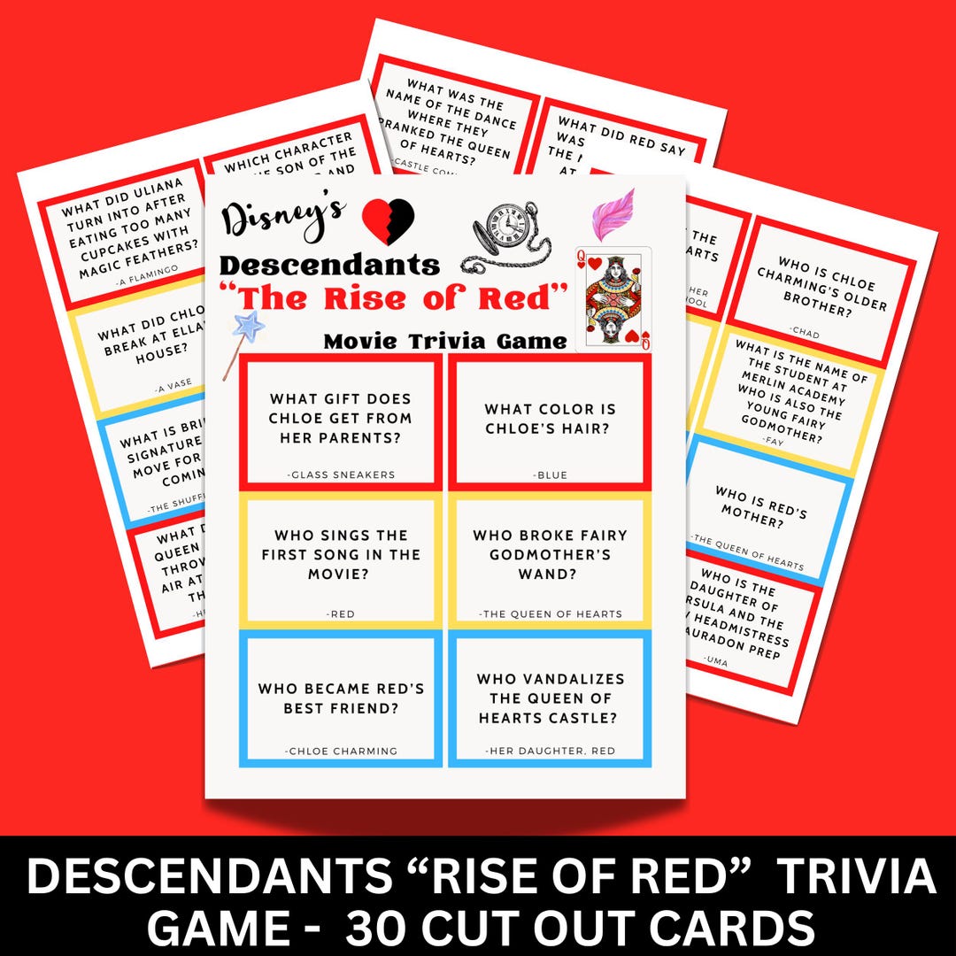 The Rise of Red Trivia Game Card Printable, Disney Descendants Party ...
