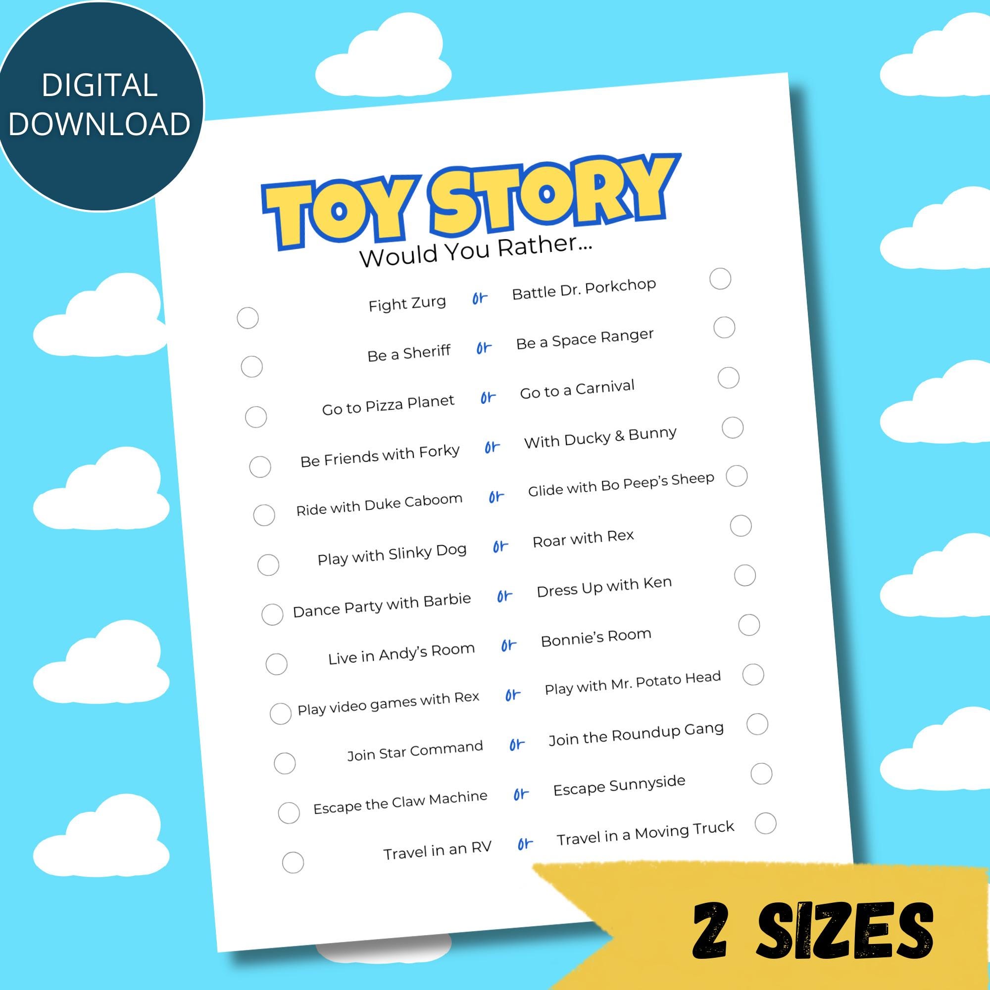 Toy Story Party Game, Would You Rather Woody Buzz Birthday Activities ...