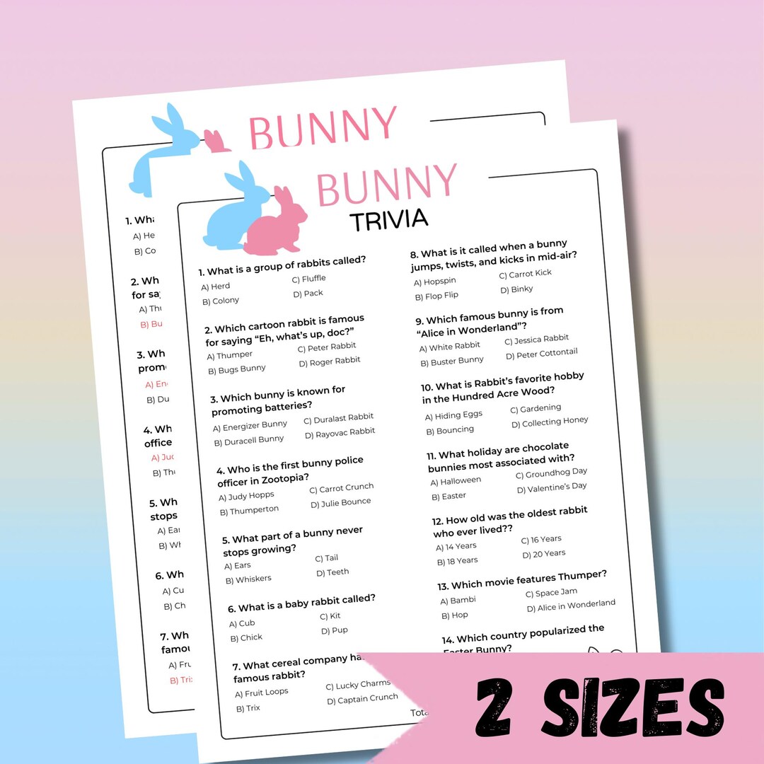 Bunny Trivia Game, Easter Party Activity for Kids Teens Adults ...