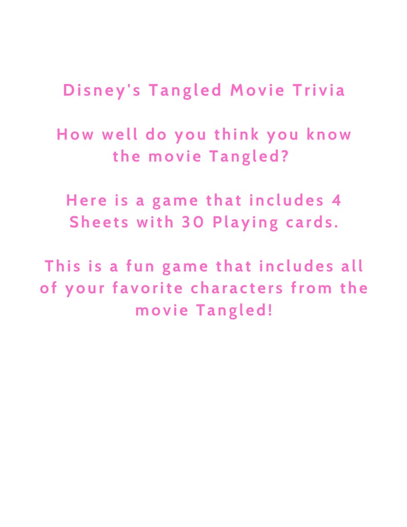 Tangled Trivia Game | Disney Trivia Game Printable | Disney Tangled ...