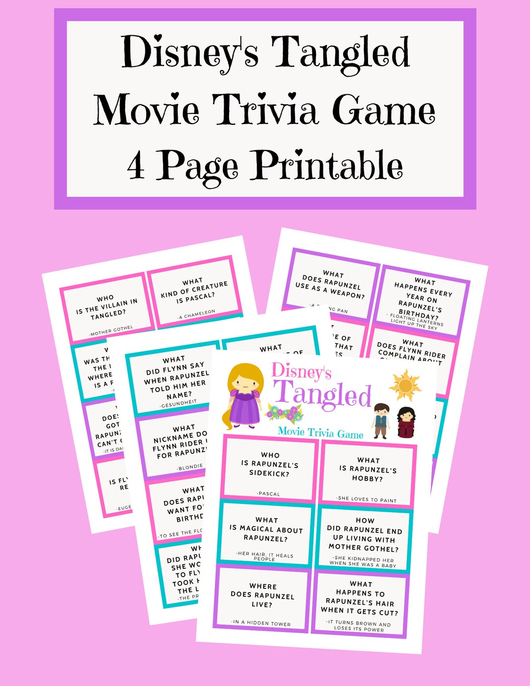 Tangled Trivia Game | Disney Trivia Game Printable | Disney Tangled ...