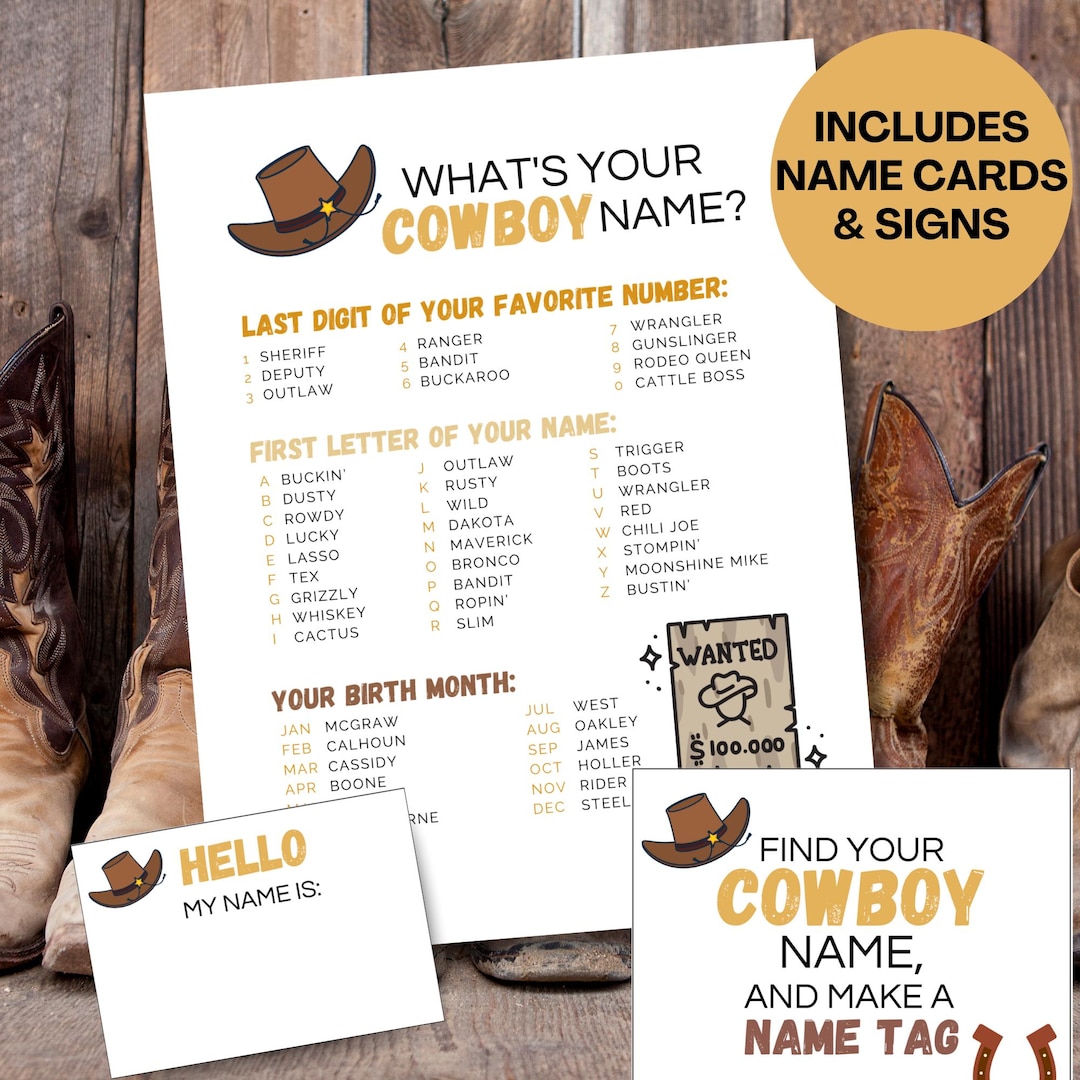 What's Your Cowboy Name Game Printable, Western Party Games, Cowboy ...