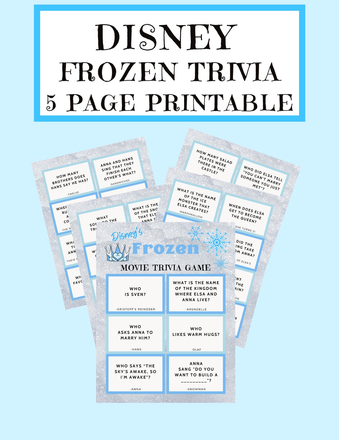 Frozen Trivia Game Printable | Frozen Party Games | Disney Trivia Game ...