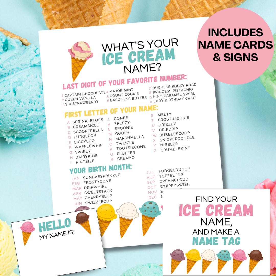 What's Your Ice Cream Name Game Printable, Ice Cream Social Games ...