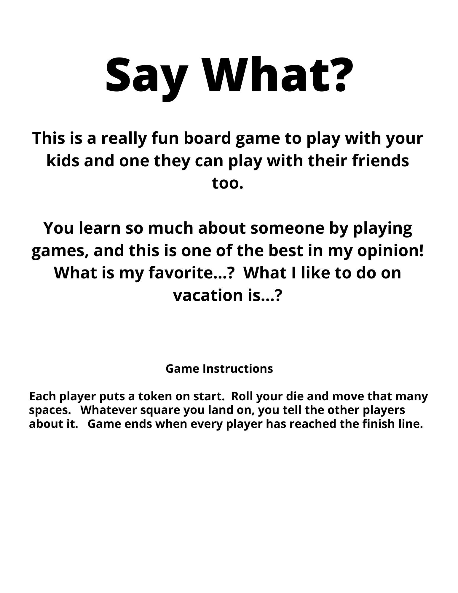 Say What? Printable Board Game, Printable Fun Pages for Kids, Critical ...