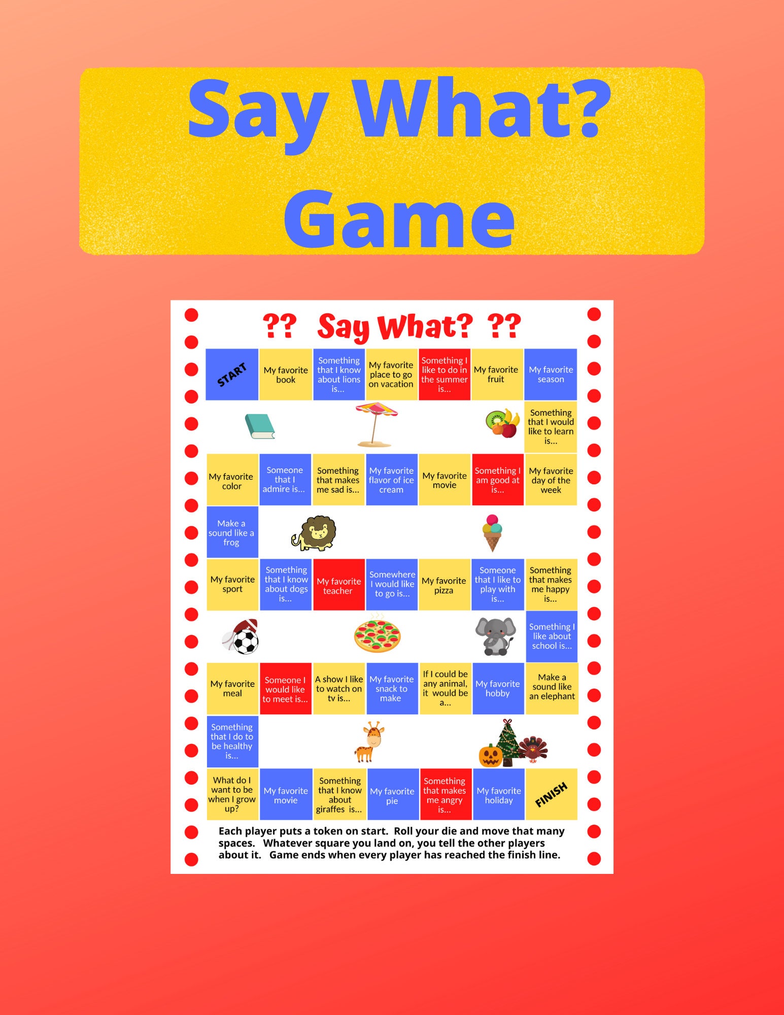 Say What? Printable Board Game, Printable Fun Pages for Kids, Critical ...