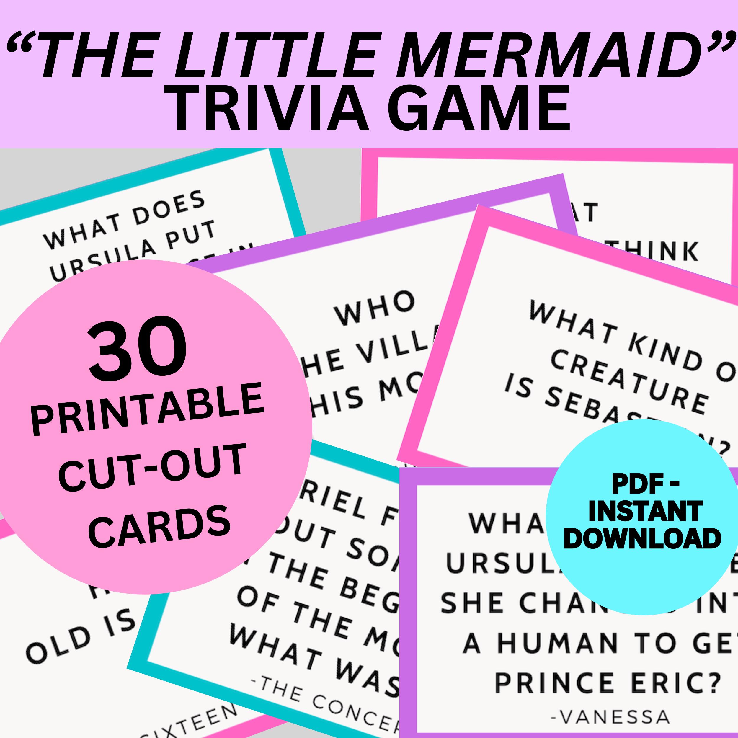 The Little Mermaid Trivia Game Printable | Mermaid Party Activity Sheet ...