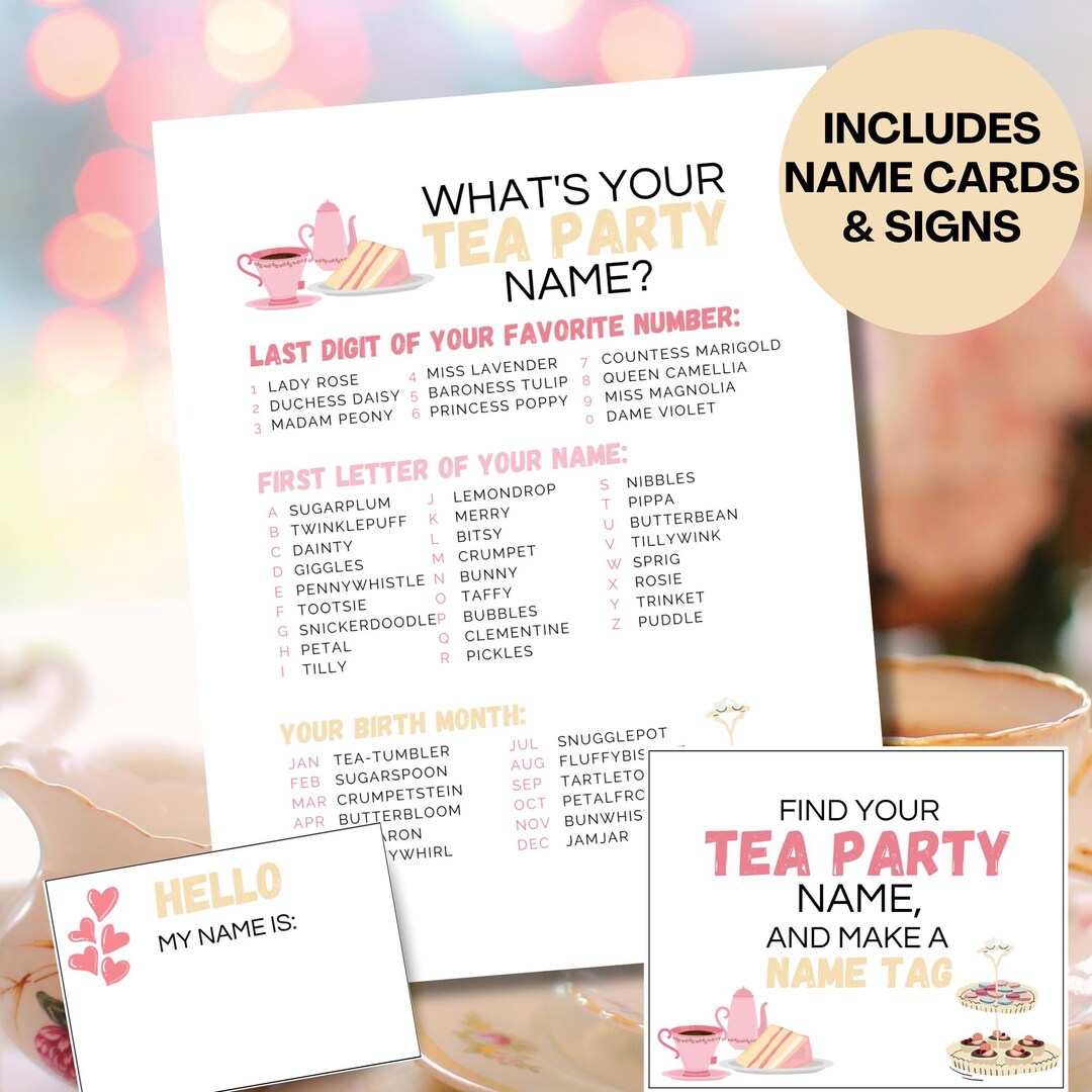 What's Your Tea Party Name Game Printable, Tea Party Bridal Shower ...