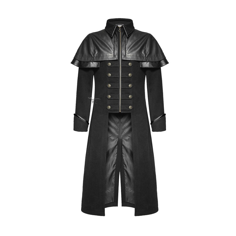 Mens Black Long Trench Coat Gothic Highwayman Steampunk Vtg Military