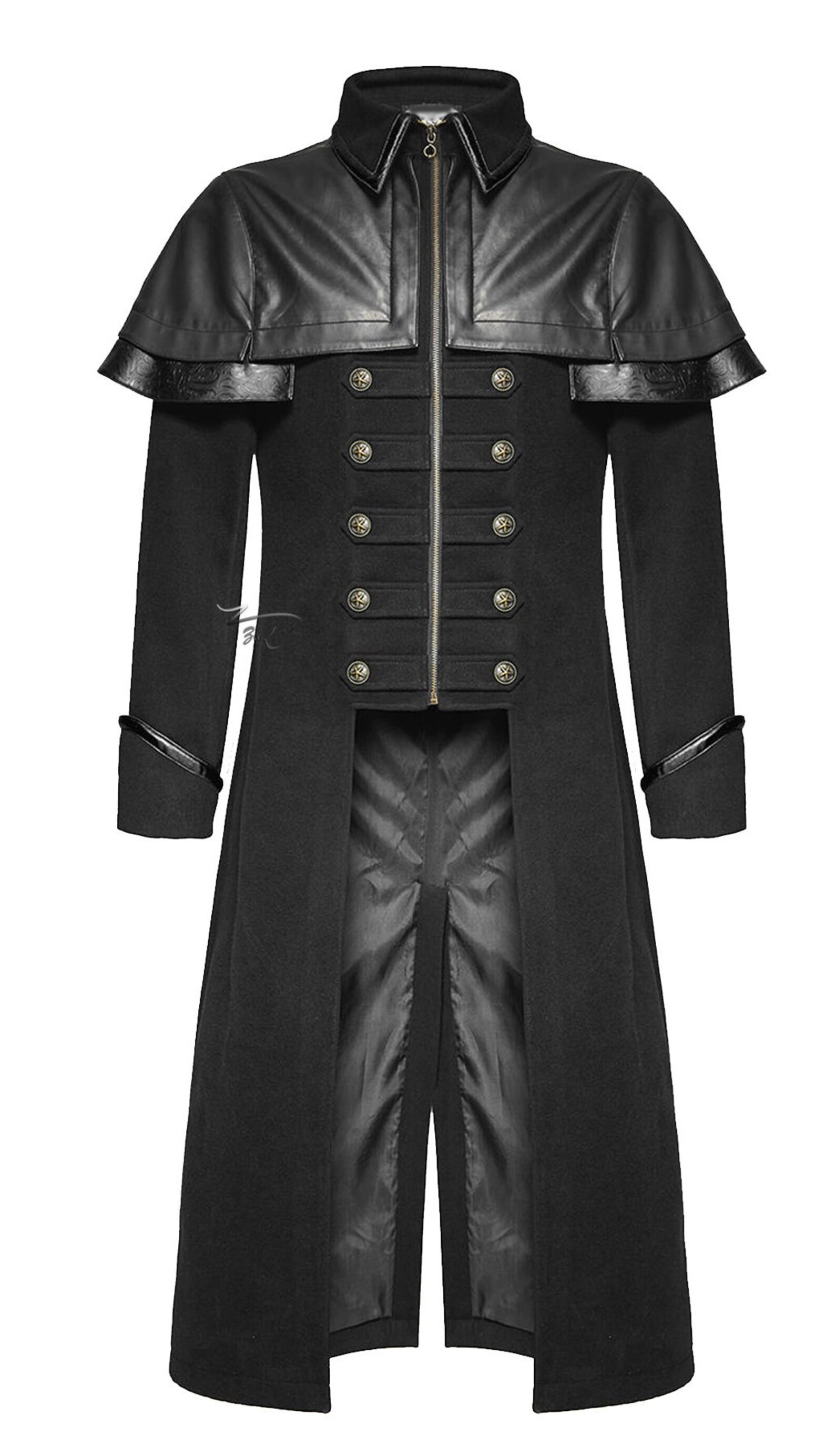 Mens Black Long Trench Coat Gothic Highwayman Steampunk VTG Military ...