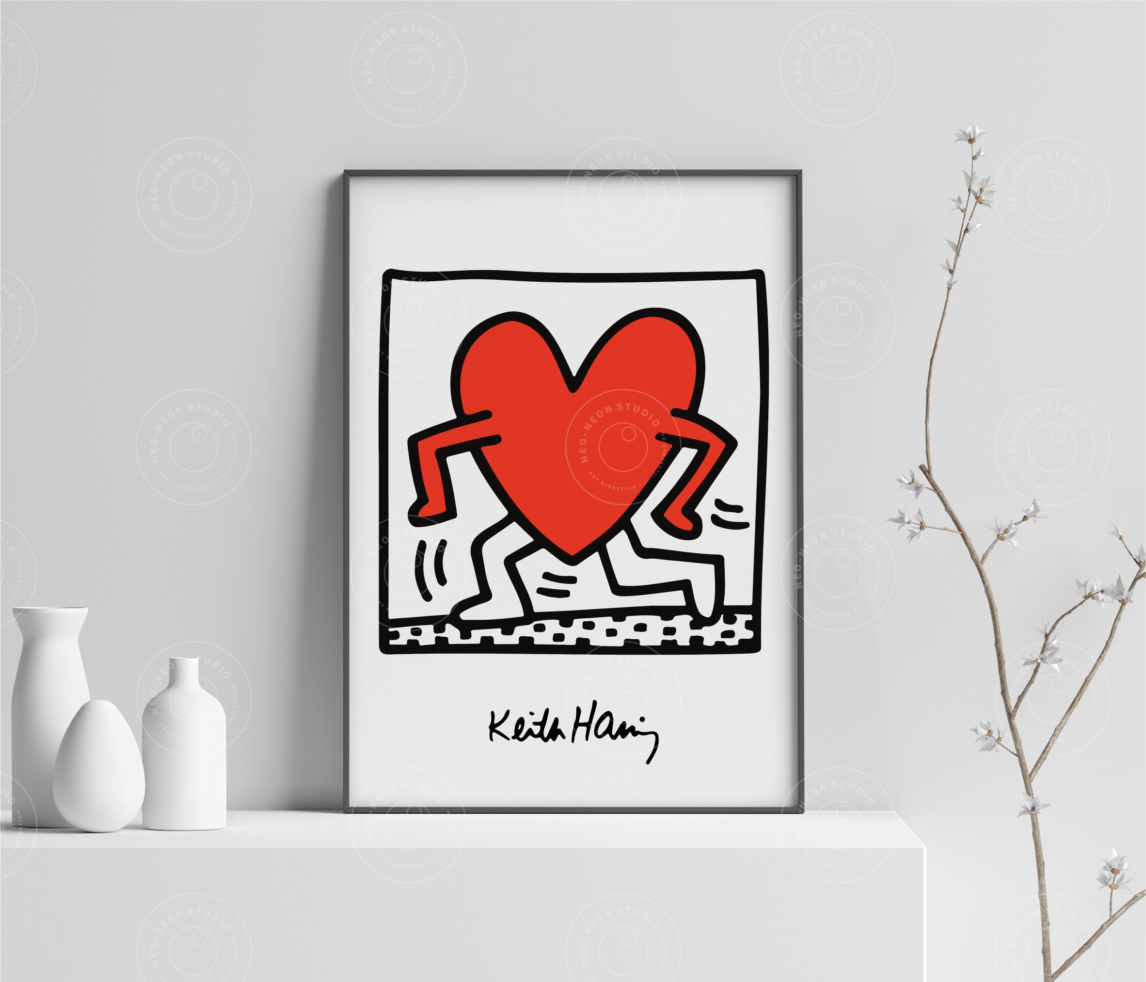 Keith Haring Heart Poster, Keith Haring Print, Line Art Haring, Haring ...