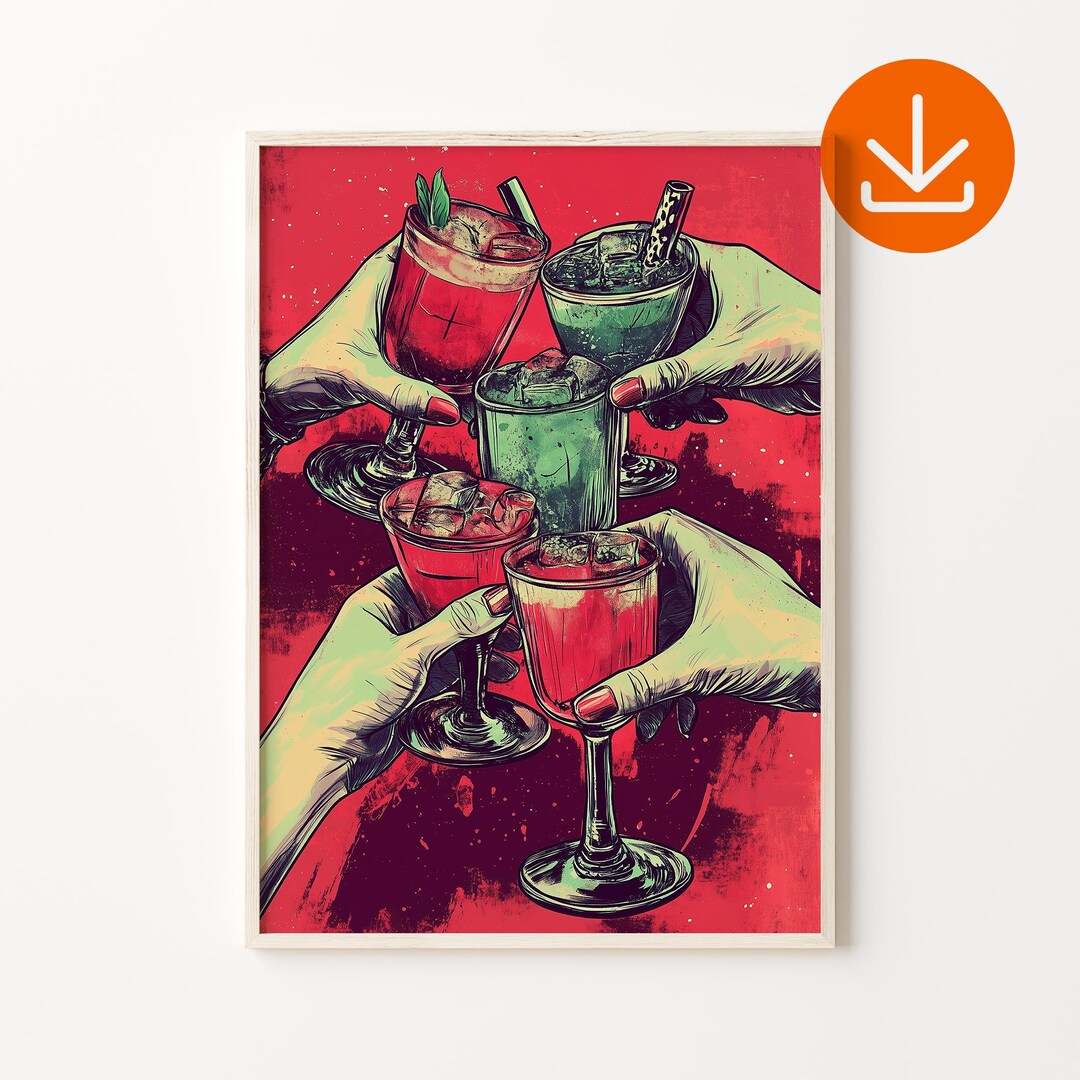 Cheers Print, Cheers Art Print, Celebration Wall Art for Cocktail ...