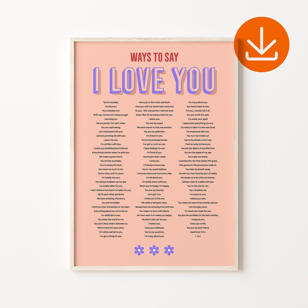 Ways to Say I Love You Art Print, Digital Download, Love Quotes Print ...