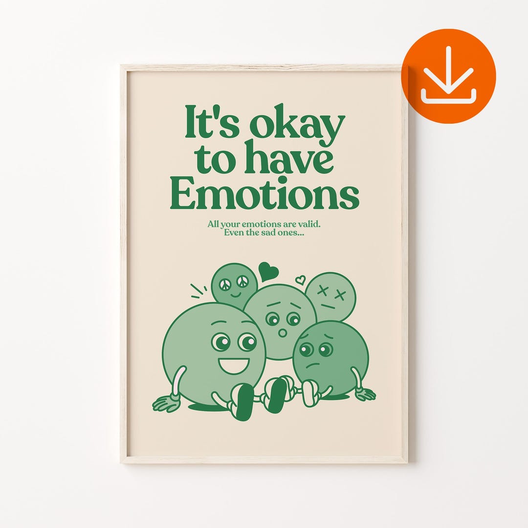 It's Okay to Have Emotions Poster, Retro Groovy Art Print, Retro Quote ...