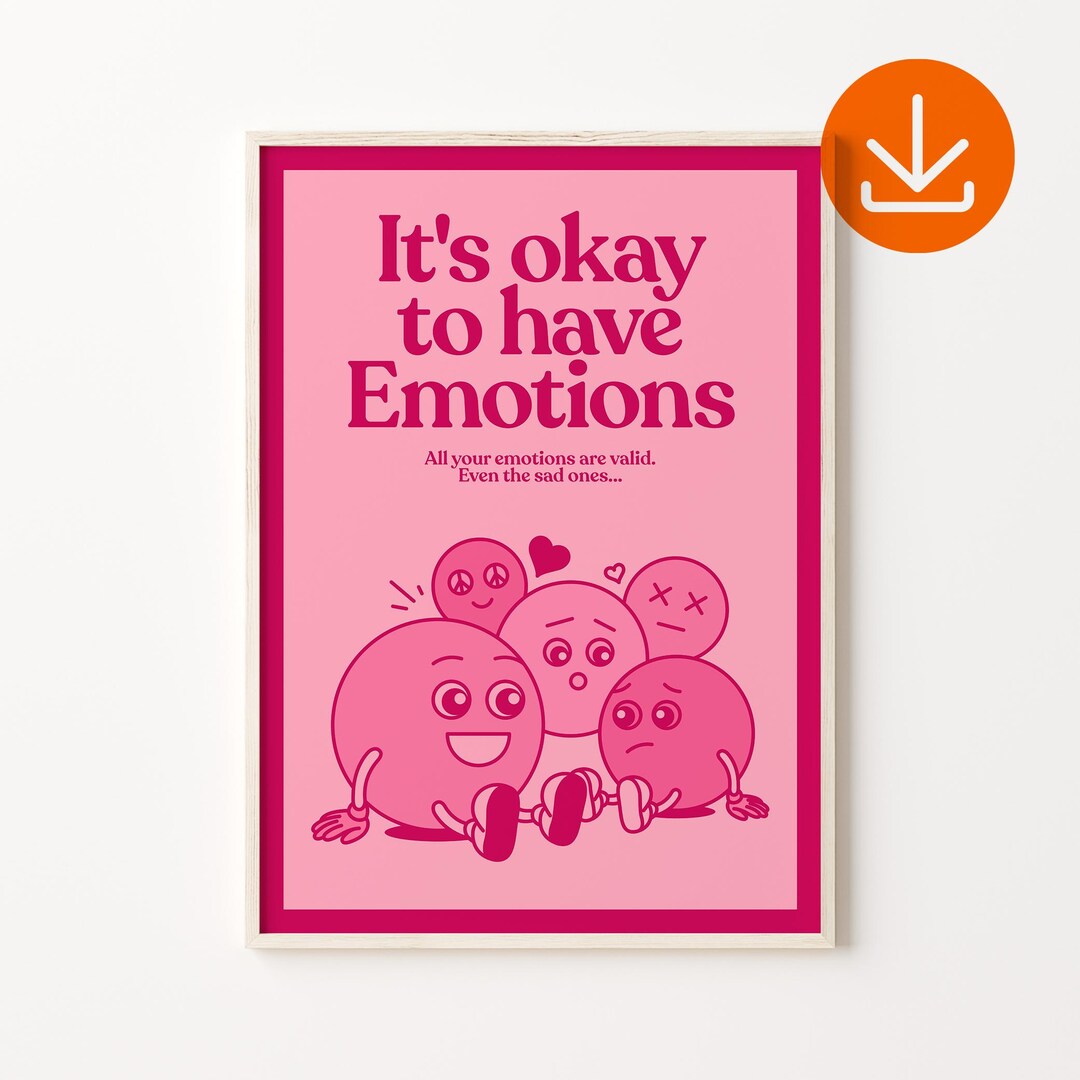 It's Okay to Have Emotions Poster, Retro Groovy Art Print, Retro Quote ...