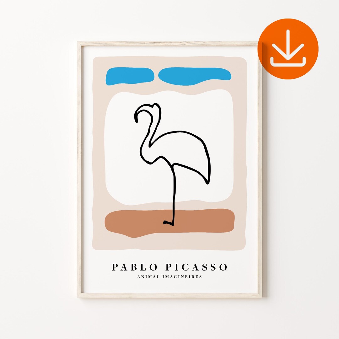 Picasso Flamingo Art Print, Picasso Animal Drawing Wall Art, Digital ...