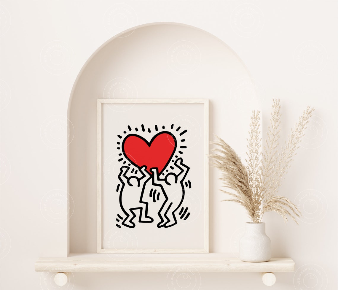 Keith Haring Heart Poster, Keith Haring Print, Line Art Haring, Keith ...