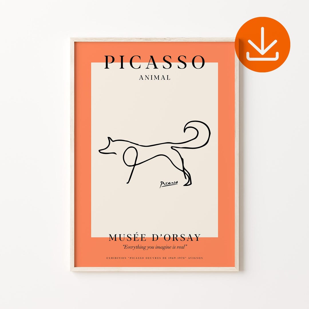 Picasso Fox Art Print, Picasso Line Art, Picasso Animal Drawing Wall ...