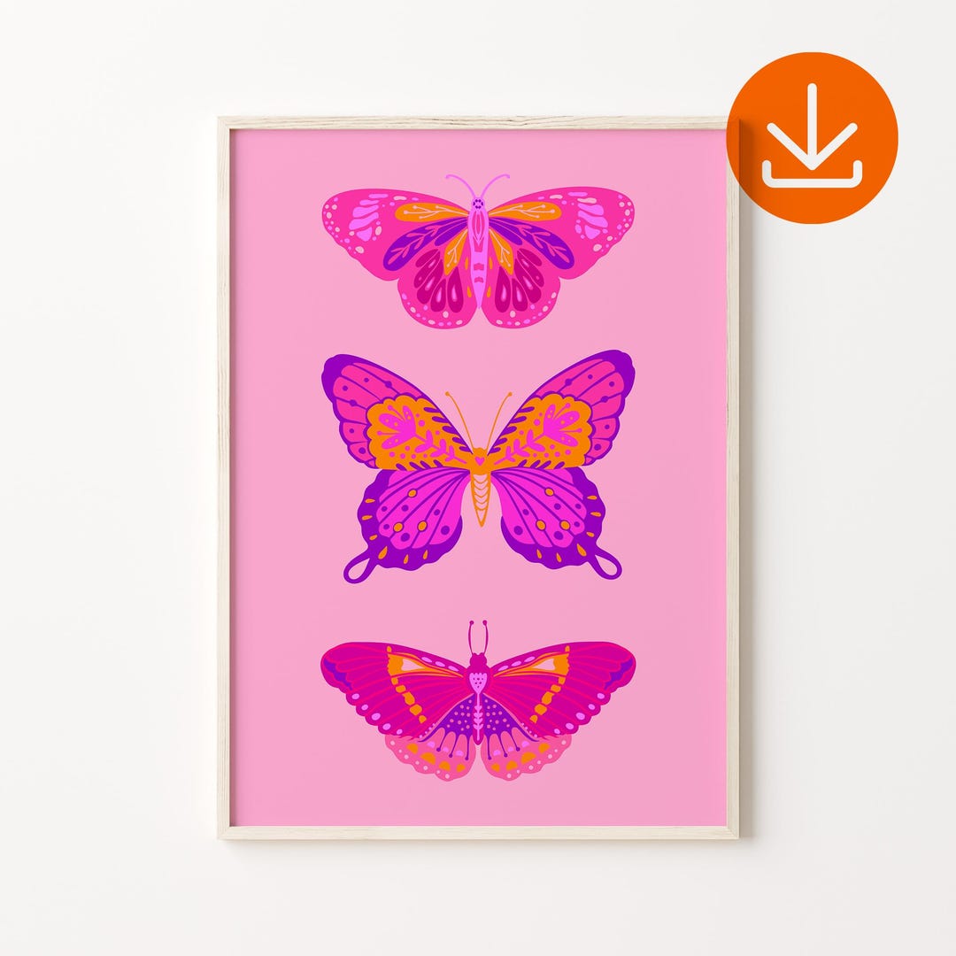 Vibrant Color Butterfly Art Print, Digital Download Poster, Aesthetic ...